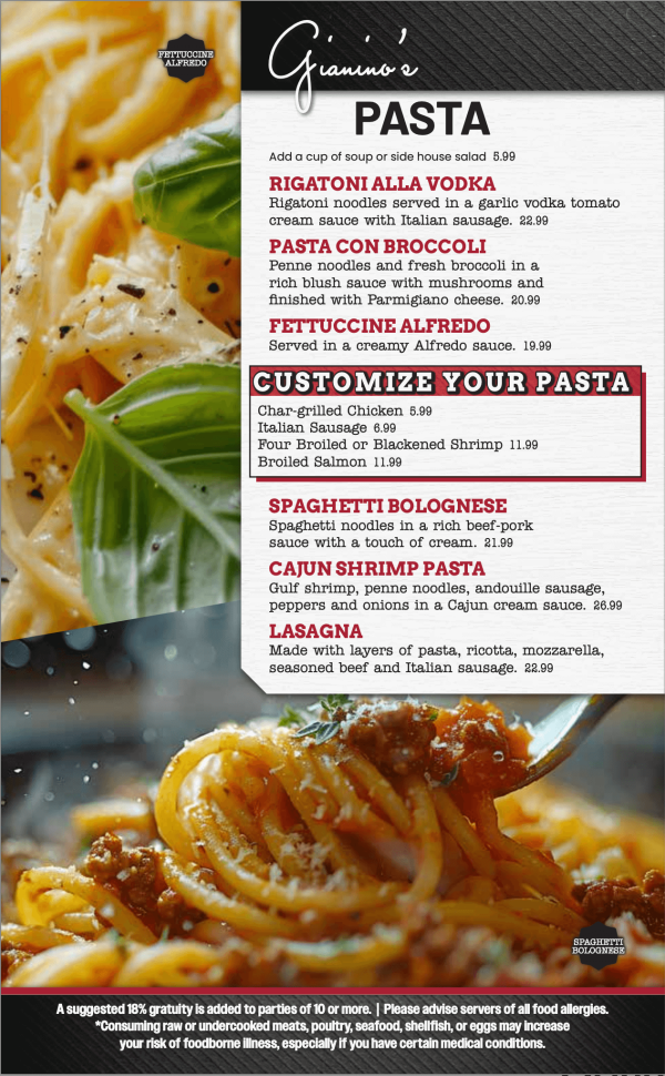 Lunch & Dinner Menu - Billy G's Chesterfield