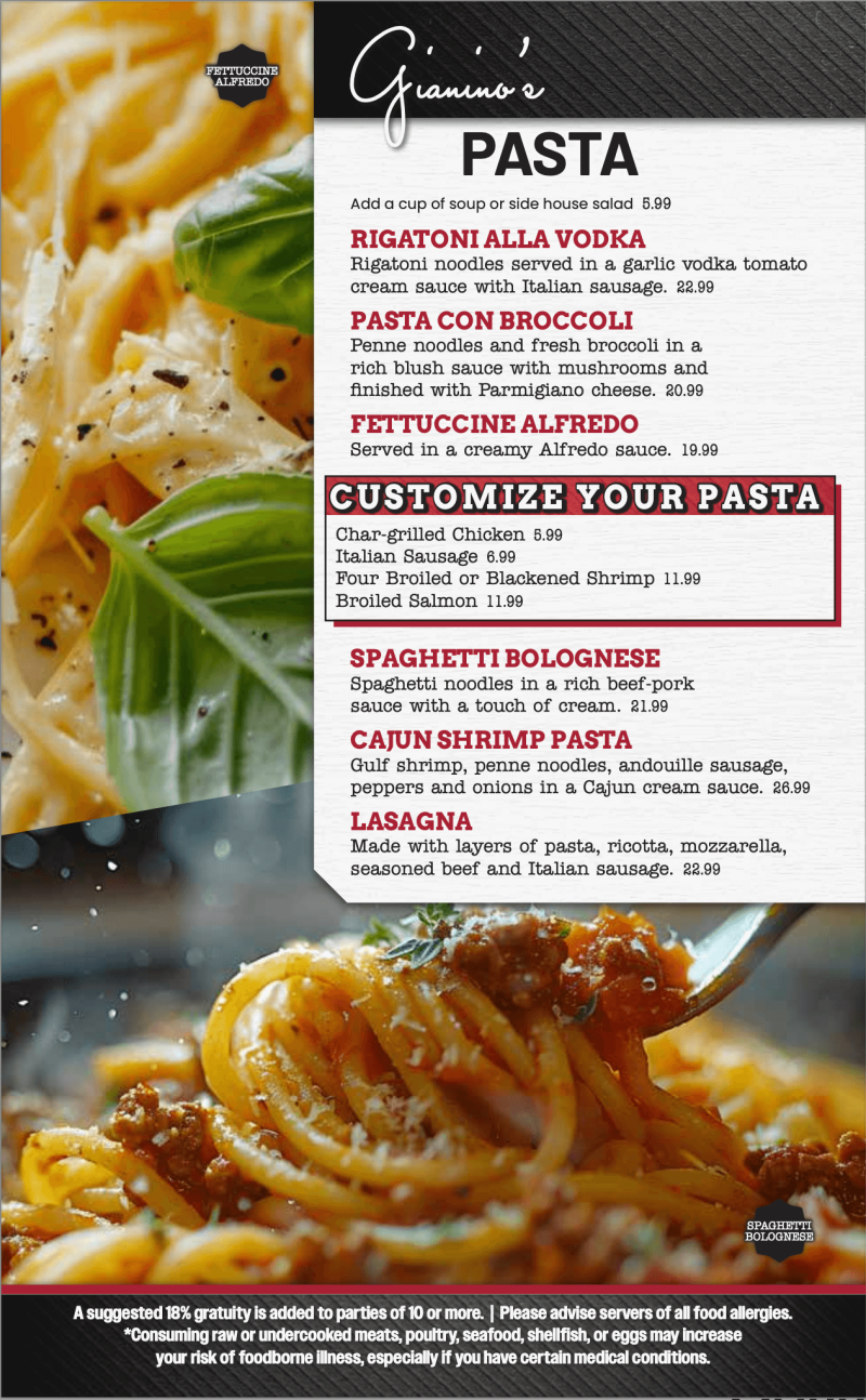 Lunch & Dinner Menu - Billy G's Chesterfield