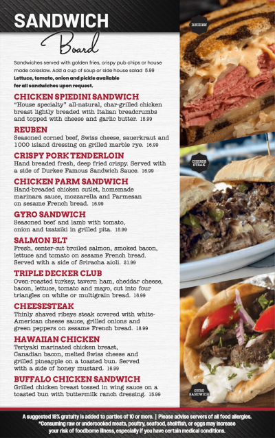 Lunch & Dinner Menu - Billy G's Chesterfield