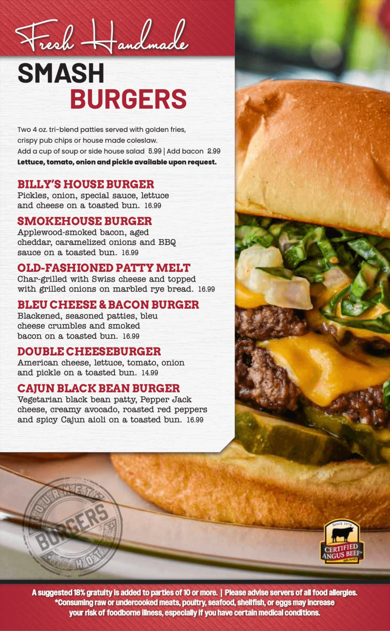 Lunch & Dinner Menu - Billy G's Chesterfield