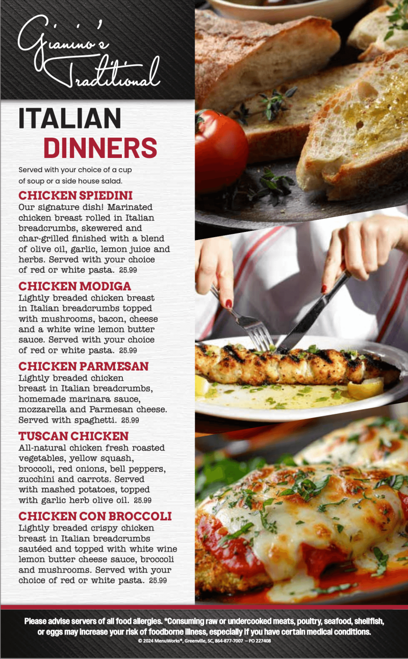 Lunch & Dinner Menu - Billy G's Chesterfield