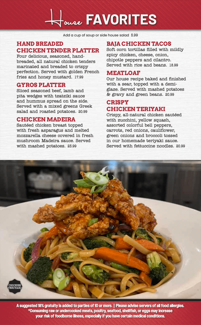 Lunch & Dinner Menu - Billy G's Chesterfield