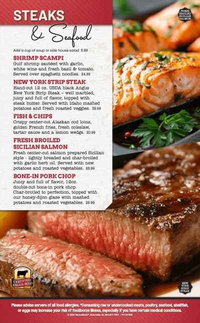 Lunch & Dinner Menu - Billy G's Chesterfield