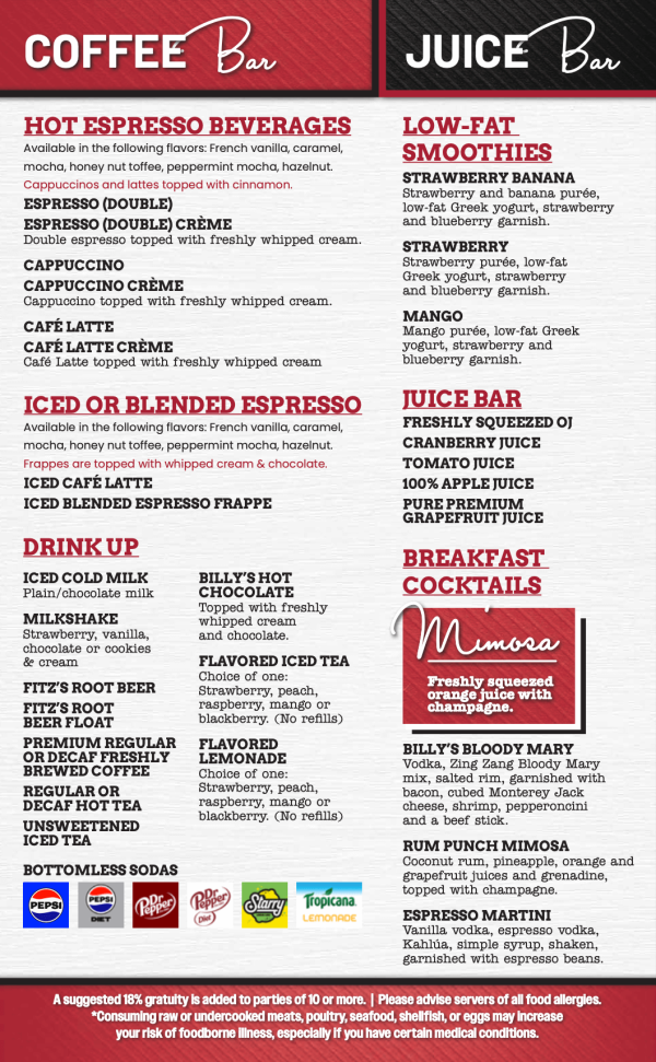 Drink Menu - Billy G's Chesterfield