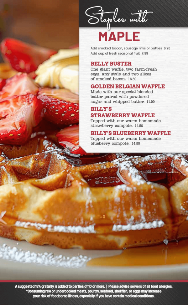 Breakfast & Brunch Menu - Billy G's Chesterfield